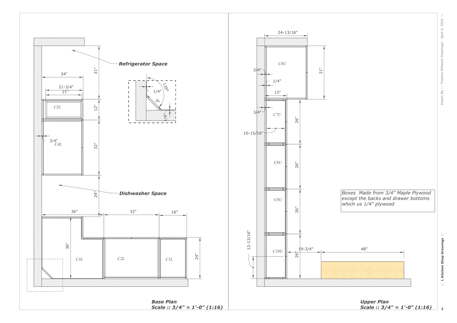 L shaped Kitchen Shop Drawings v1-2 - FineLine Millwork Drawings